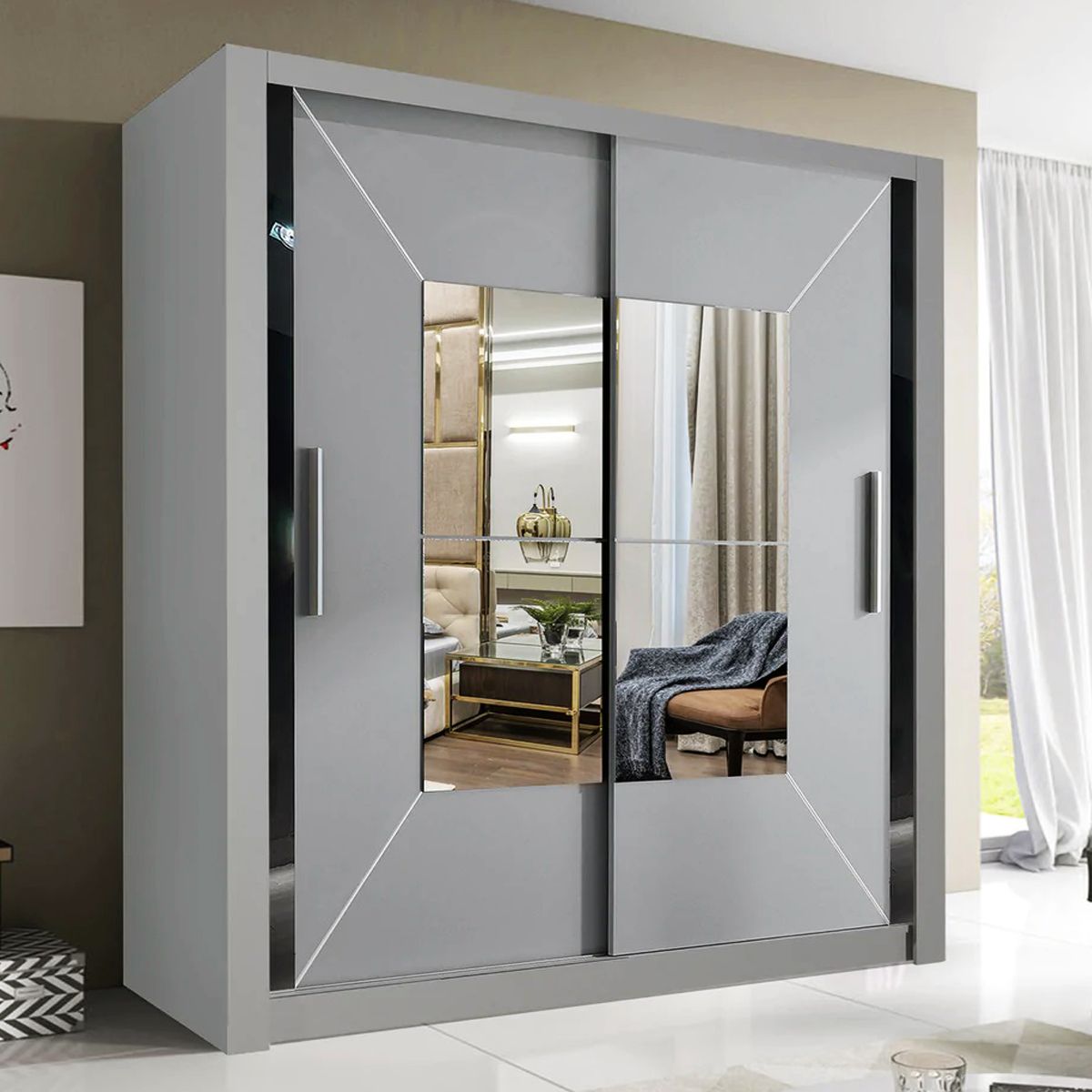 Massapequa Sliding Wardrobe - Grey – Furniture Gold
