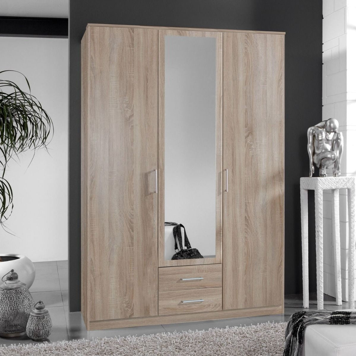 Wardrobe - OKHRA 3 Door Wardrobe Oak 135cm – Furniture Gold