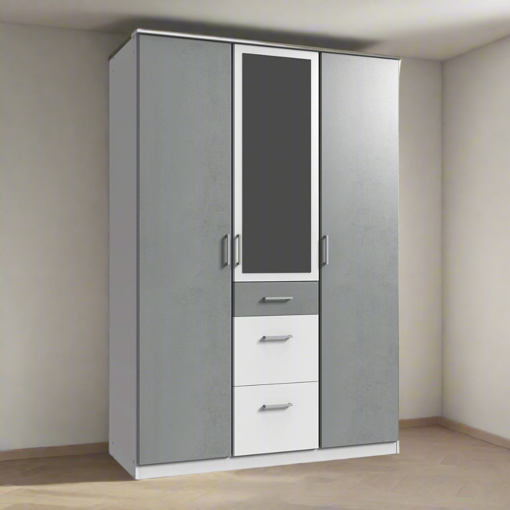 Wardrobe COMODO 3 Door Wardrobe White and Grey 135cm – Furniture Gold