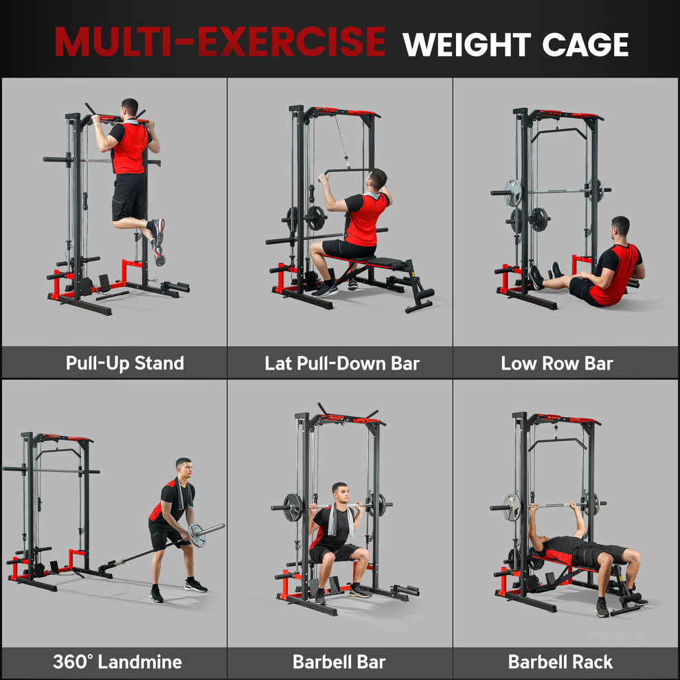 SPORTNOW Cable Crossover Machine, Multi-Function Power Rack with Pull ...
