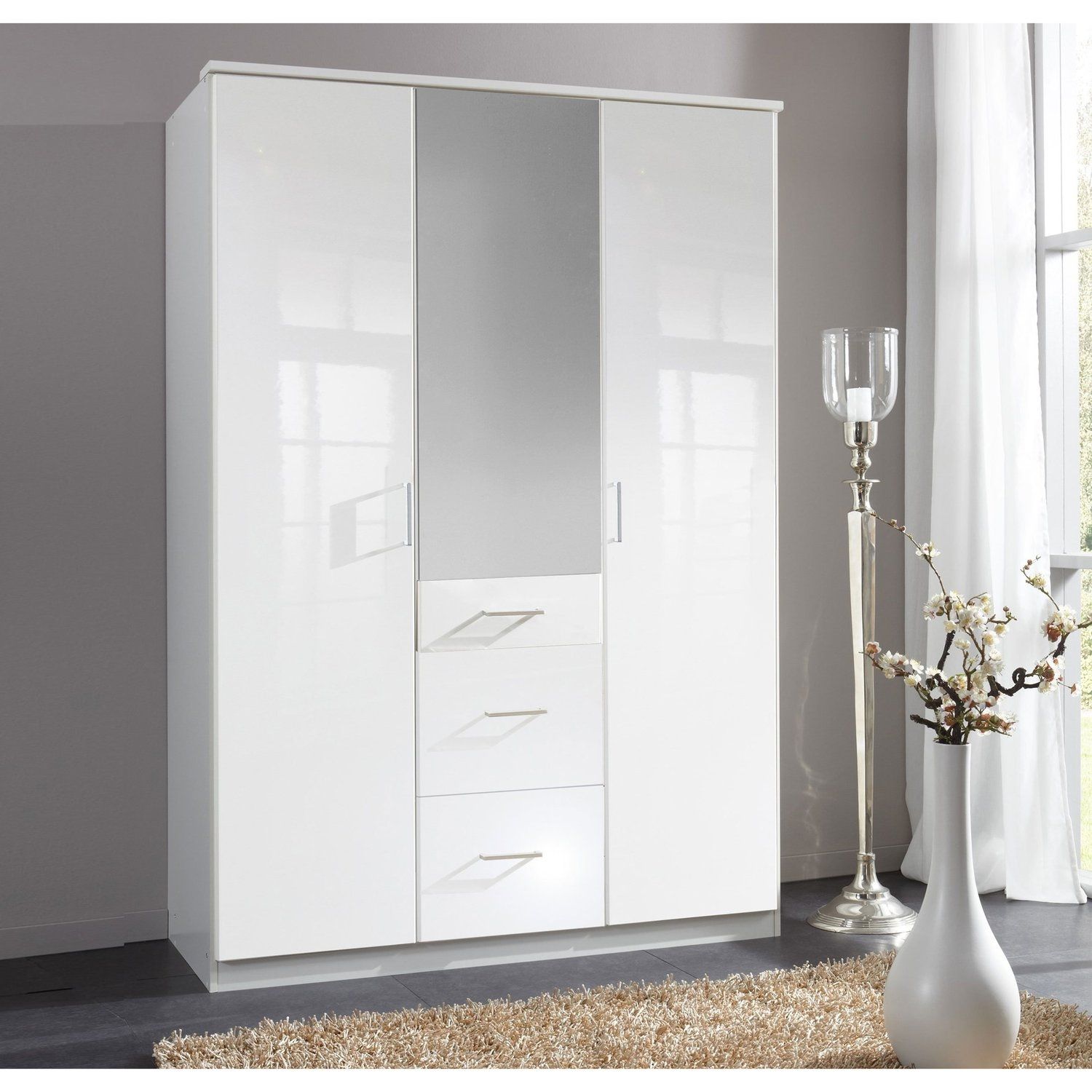 CALLISTO 3 Door Wardrobe White 135cm – Furniture Gold
