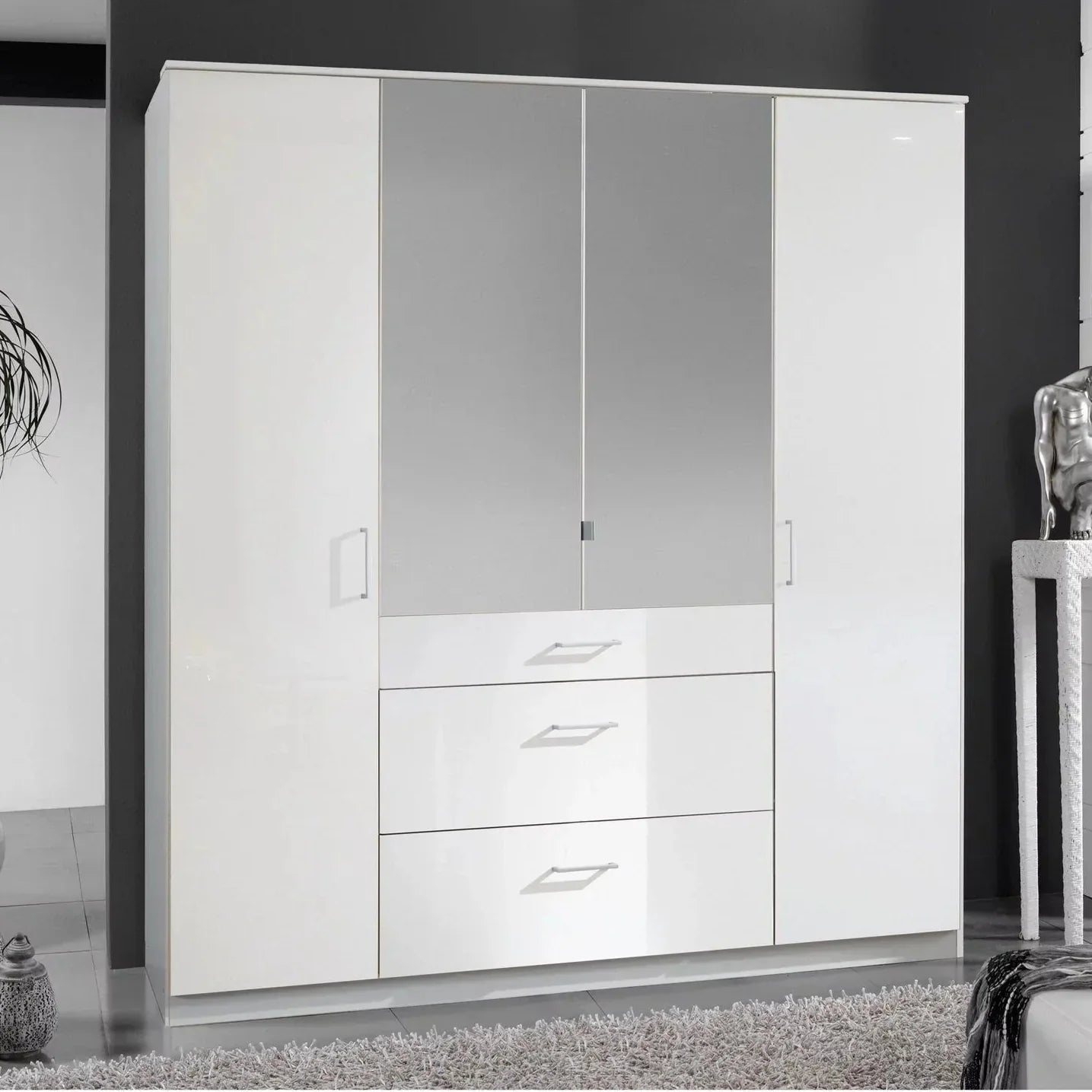 CALLISTO 4 Door Wardrobe White 180cm – Furniture Gold