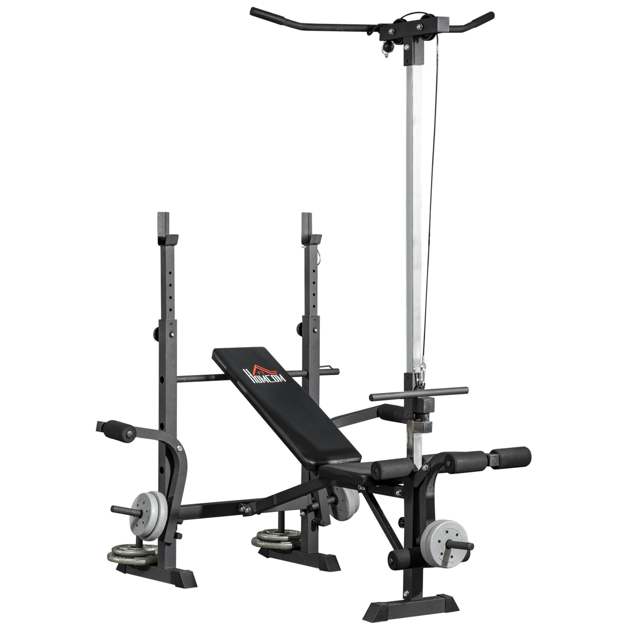 HOMCOM Adjustable Weight Bench with Pulley System, Incline Bench Press ...